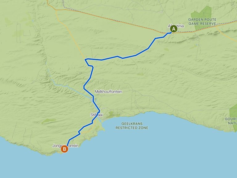 Day 4 Albertinia Dorpshuijs to J.fontein Caravan Park | bike ride | Komoot