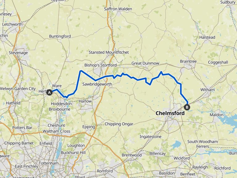 Hertford to Boreham V3 | road ride | Komoot