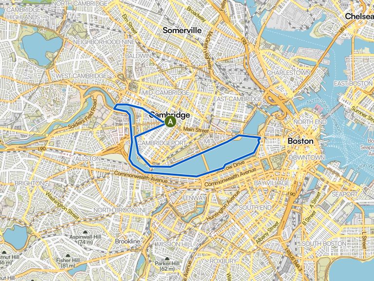 Charles River loop from Cambridge via Anderson Memorial Bridge ...