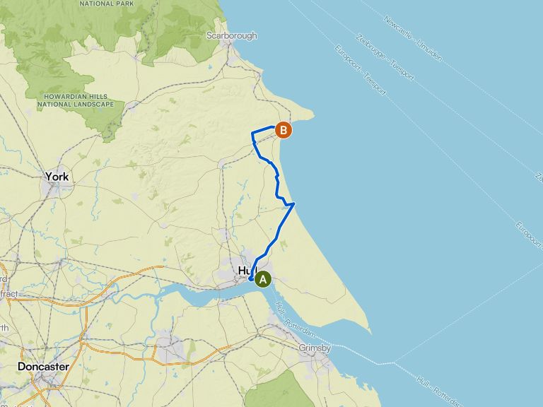 Route YC - Cycle Touring Route from Hull to Staithes - Day 1 - From ...