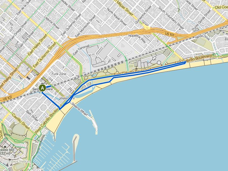 Chase Palm Park 5k running loop from Santa Barbara Station | run | Komoot