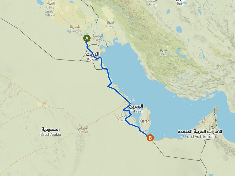 От границата на Ирак с Кувейт до Al Batha (последния град преди ...