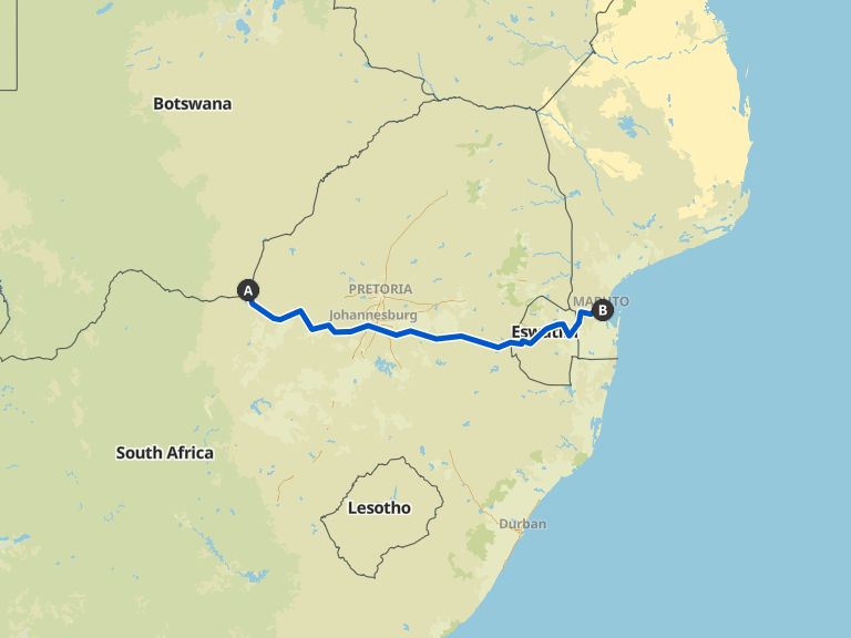 From Ramatlabama, Botswana to Maputo (subject to modification) | road ...