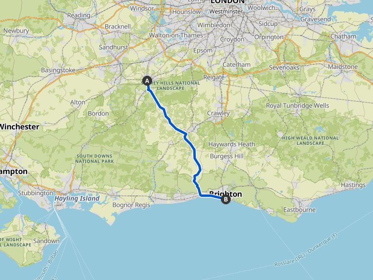 Guildford to Brighton via Downs Link | mountain bike ride | Komoot